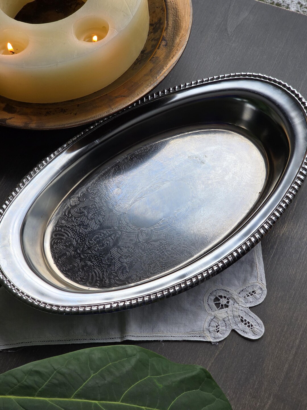 Vintage Metal Oval Tray With Floral Motifs. Rustic Farmhouse. Shabby ...