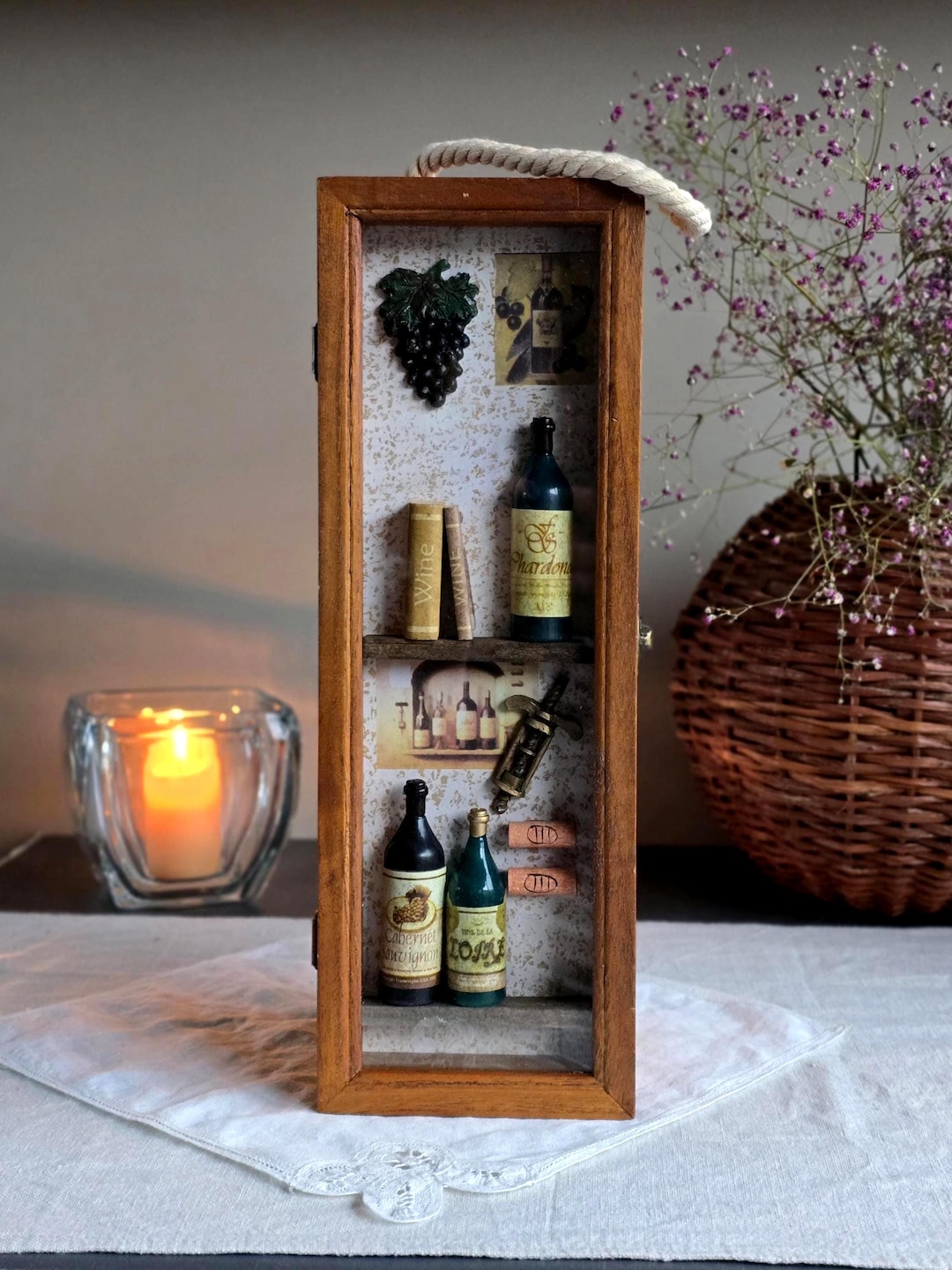 Vintage Wooden Wine Gift Box – Rustic Bottle Case With Rope Handle ...
