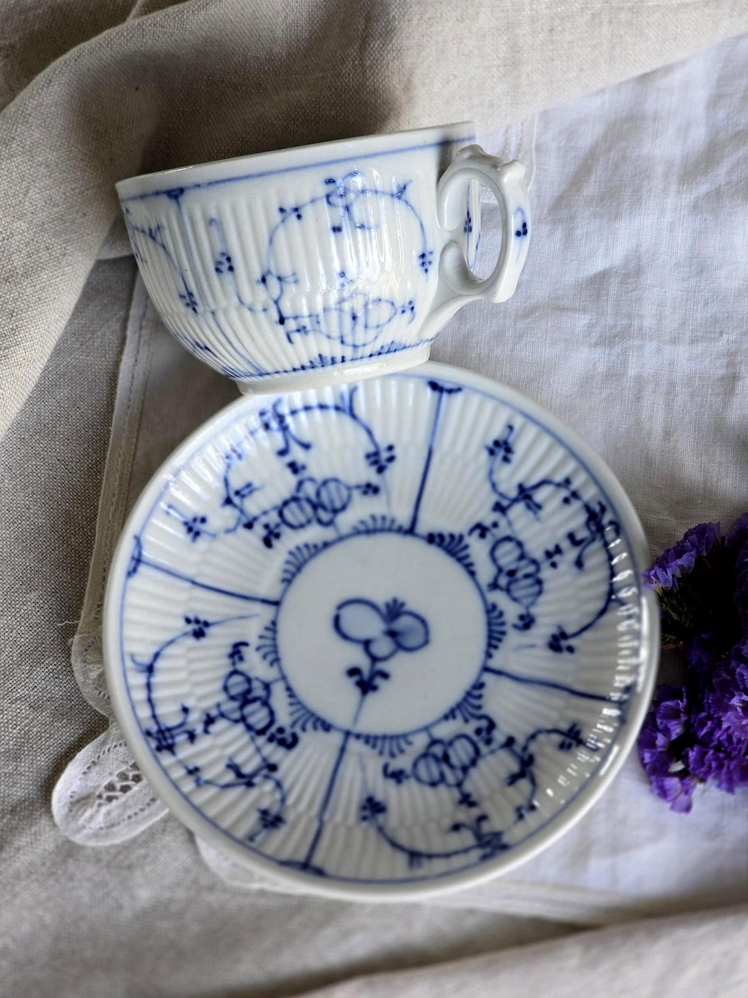 Antique Rauenstein Cup & Saucer, Indisch Blau Porcelain, German ...