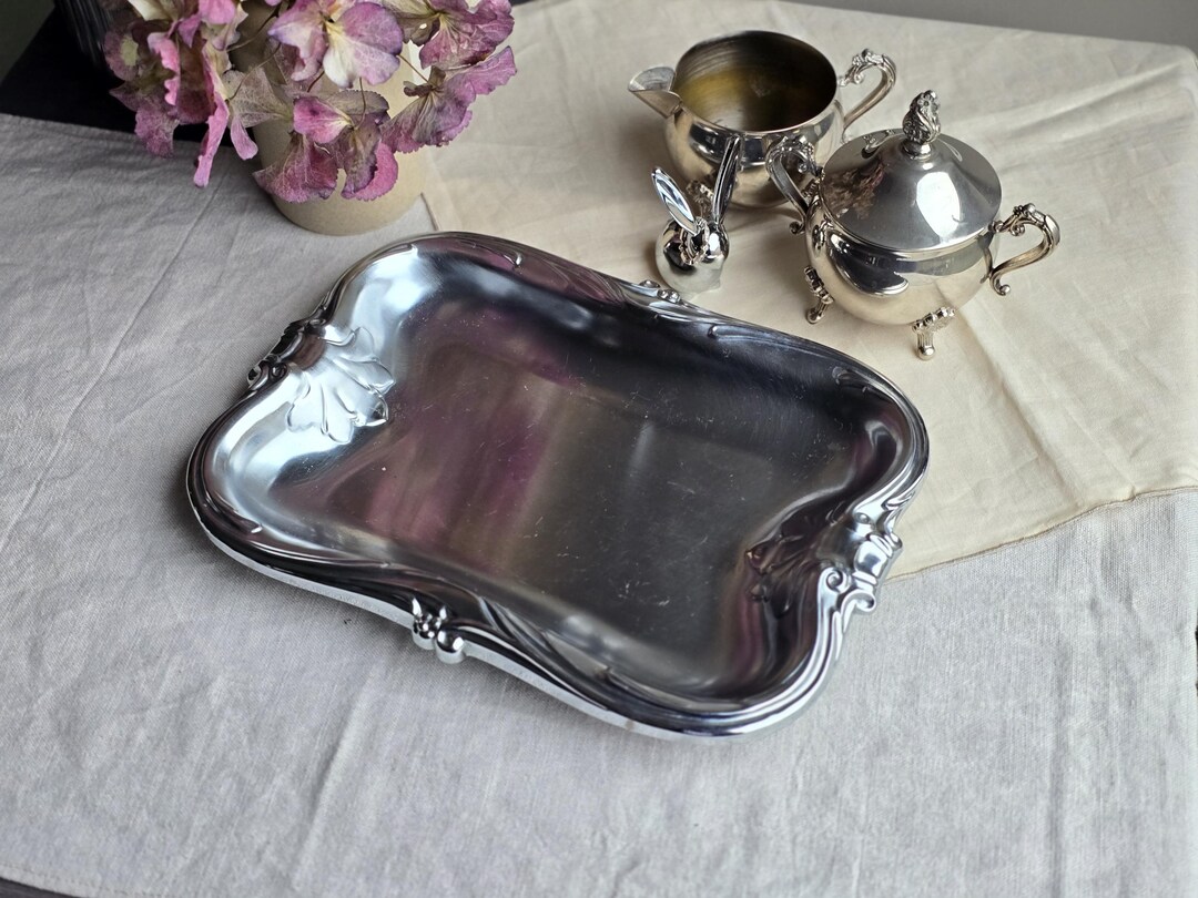Vintage Metal Deep Rectangular Tray With Floral Motifs. Demeyere Made ...