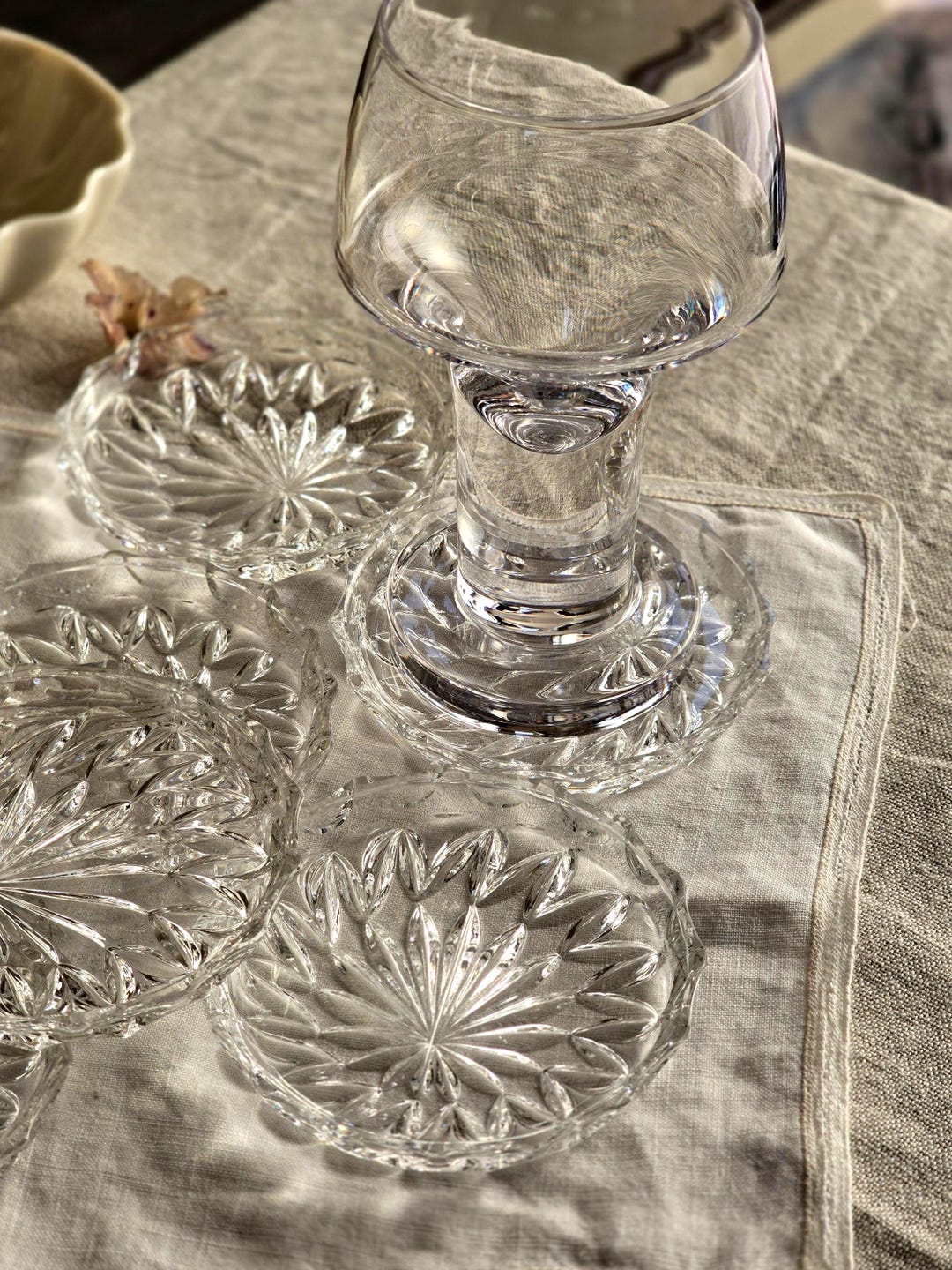 Rare Set of 6 Vintage Crystal Glass Coasters – Clear Cut Crystal With ...