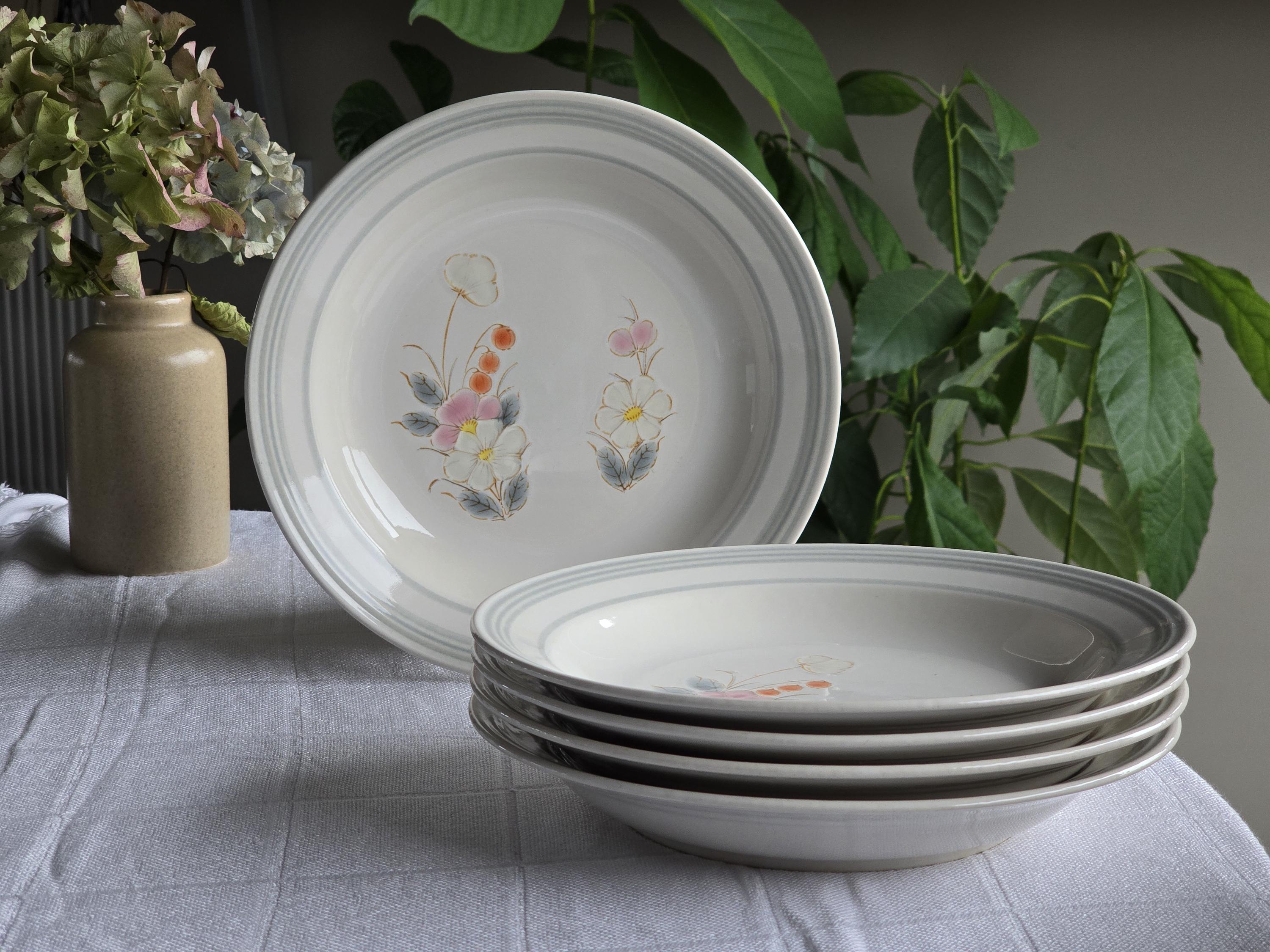 Vintage Japanese Stoneware Plates With Delicate Floral for Minimalist ...