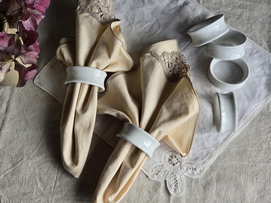 Set of 6 Minimalist White Ceramic Napkin Rings. Versatile White Ceramic ...