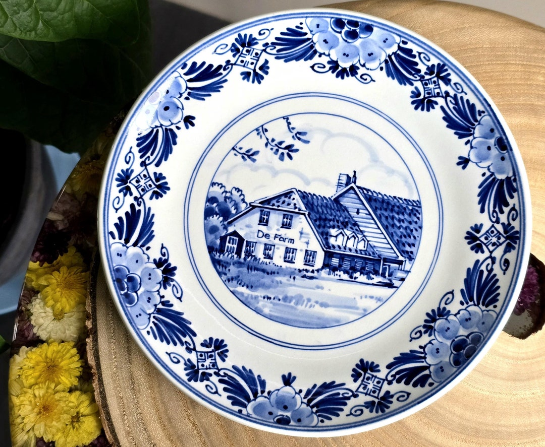 Vintage Royal Delft Blue Hand-painted Ceramic Plate With Farmhouse ...
