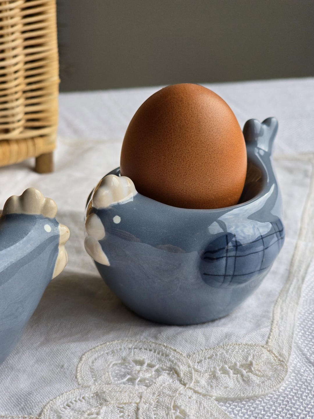 Vintage Blue Ceramic Egg Cups in the Shape of Hens. Versatile Vintage ...