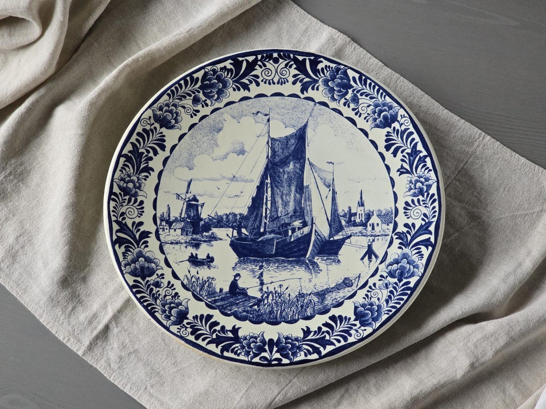 Vintage LARGE Delft Blue Wall Plate by Delfts Blauw. Unique Delft Blue ...