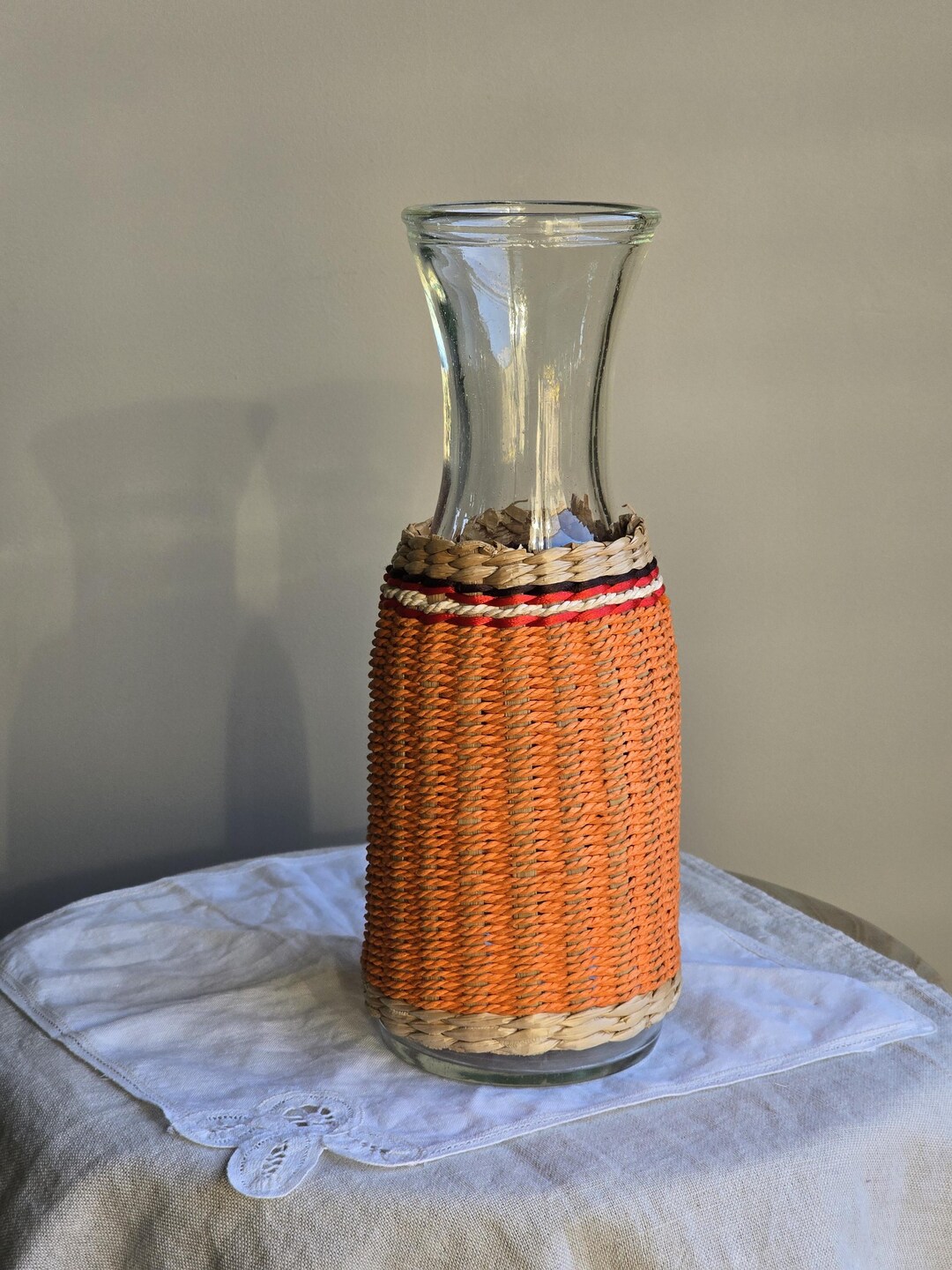 Vintage-inspired Glass Decanter With a Woven Wicker Sleeve. Handwoven ...