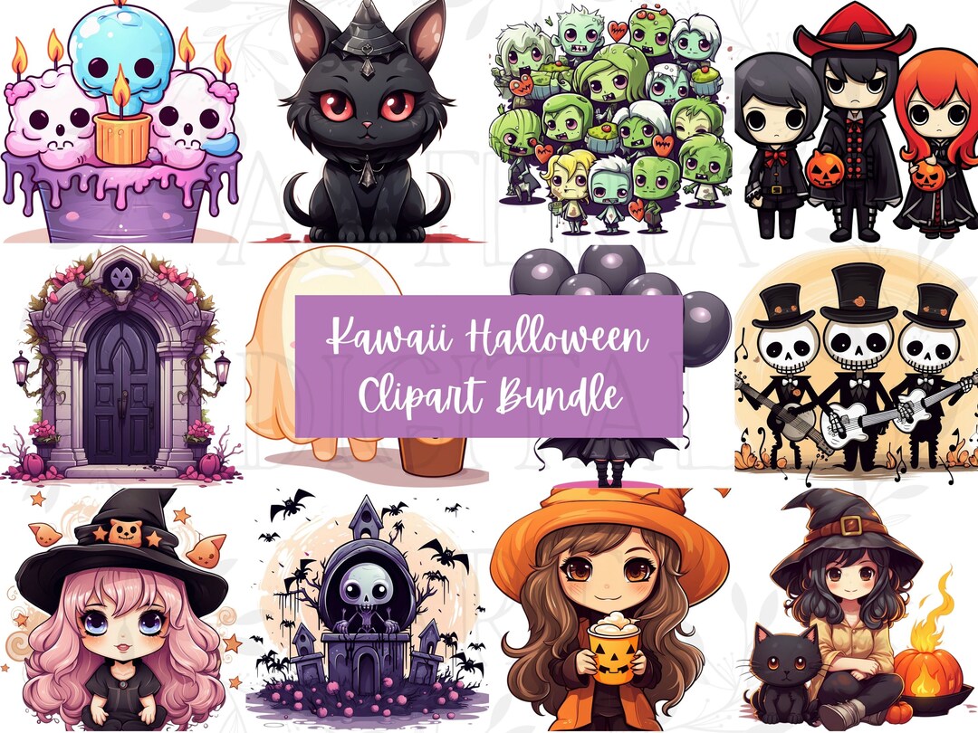Kawaii Cute Halloween Clipart, UV DTF Designs, 300 Dpi PNG, Commercial ...