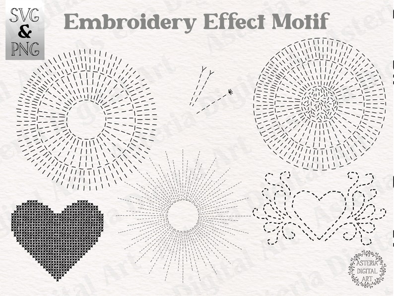 Hand-drawn Embroidery Effect Motifs Pack: SVG & PNG 5 Designs - Etsy