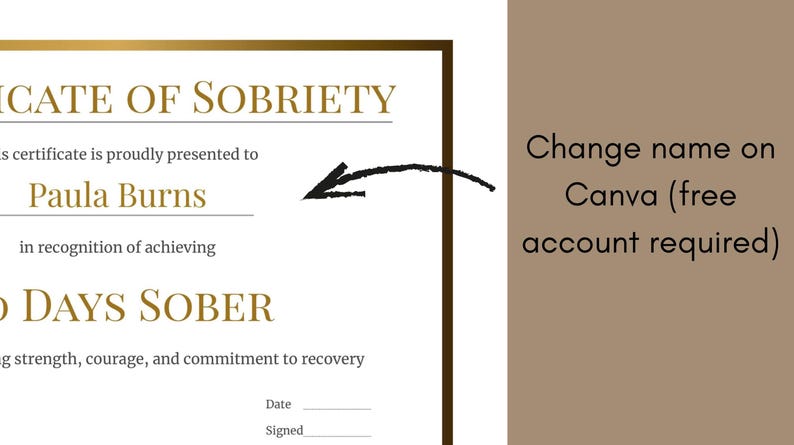 90 Days Editable Formal Sobriety Certificate Template | Canva Editable ...