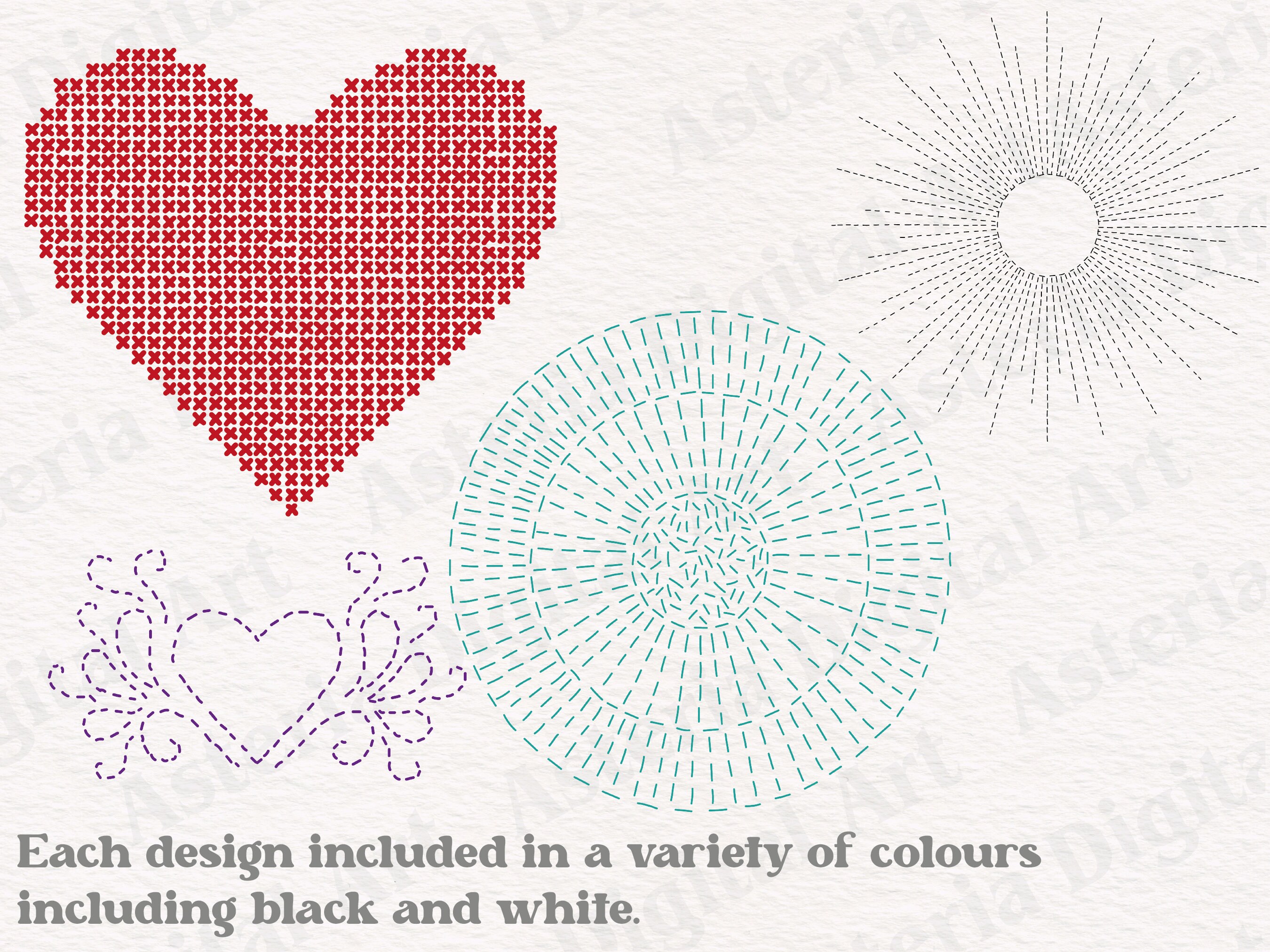 Hand-drawn Embroidery Effect Motifs Pack: SVG & PNG, 5 Designs in 5 ...