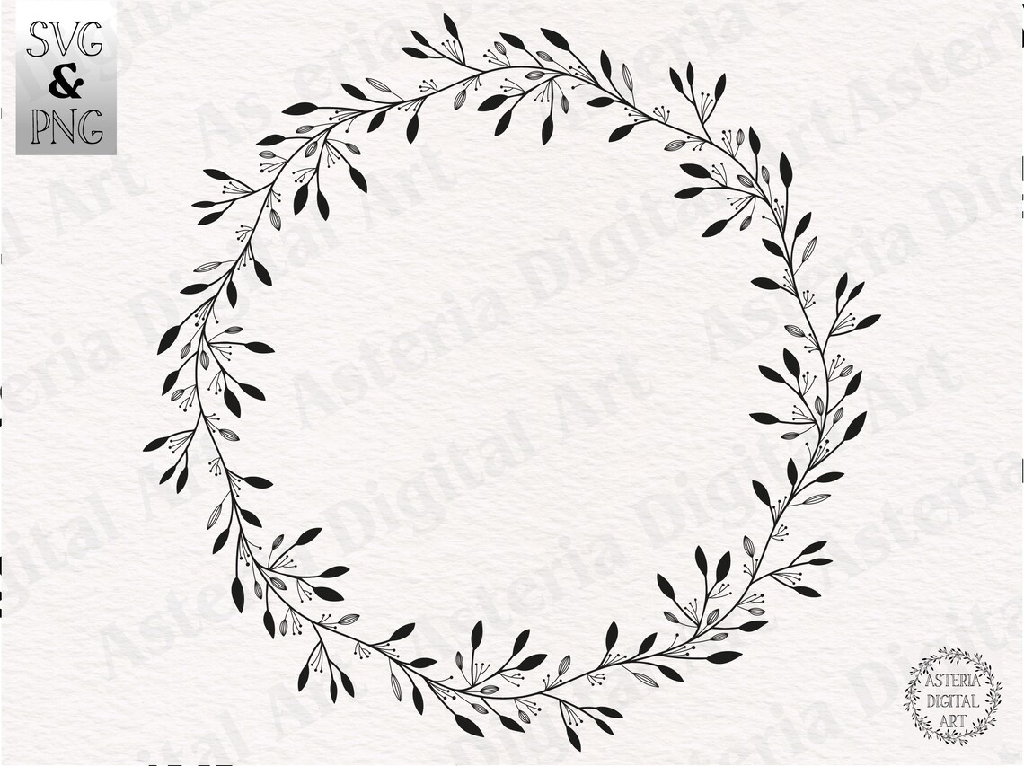 Bridal Wreath SVG, Botanical Leaf Wreath Cut File, Hand Drawn Leaf ...