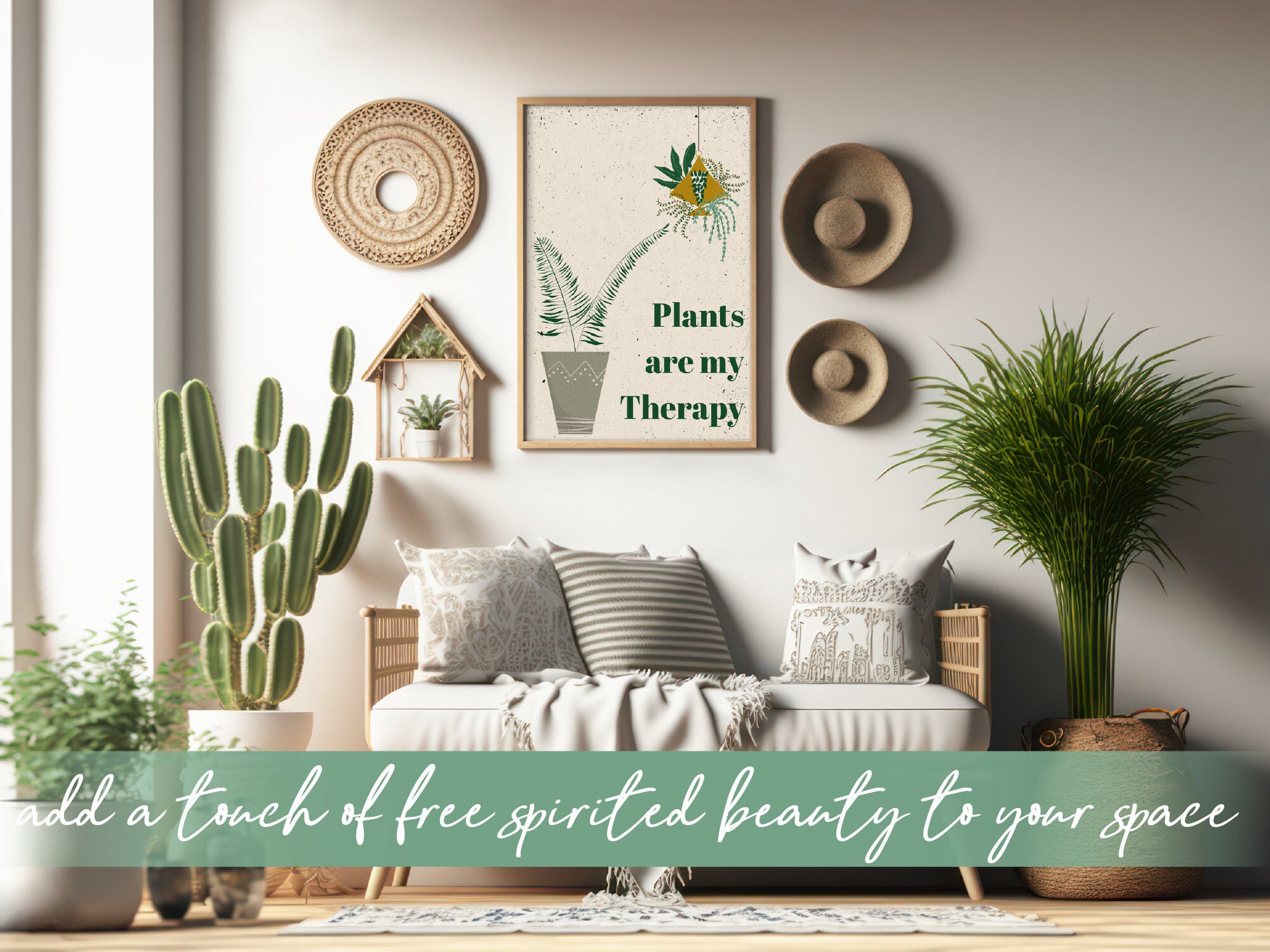 Hand-drawn Boho Plant Poster: Plants Are My Therapy | PNG Digital ...