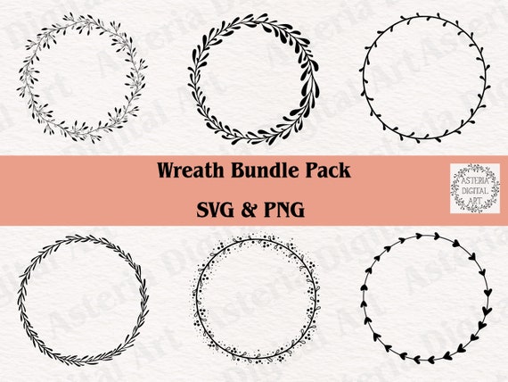 Wreath SVG Bundle Hand Drawn Wreath PNG Pack Botanical - Etsy