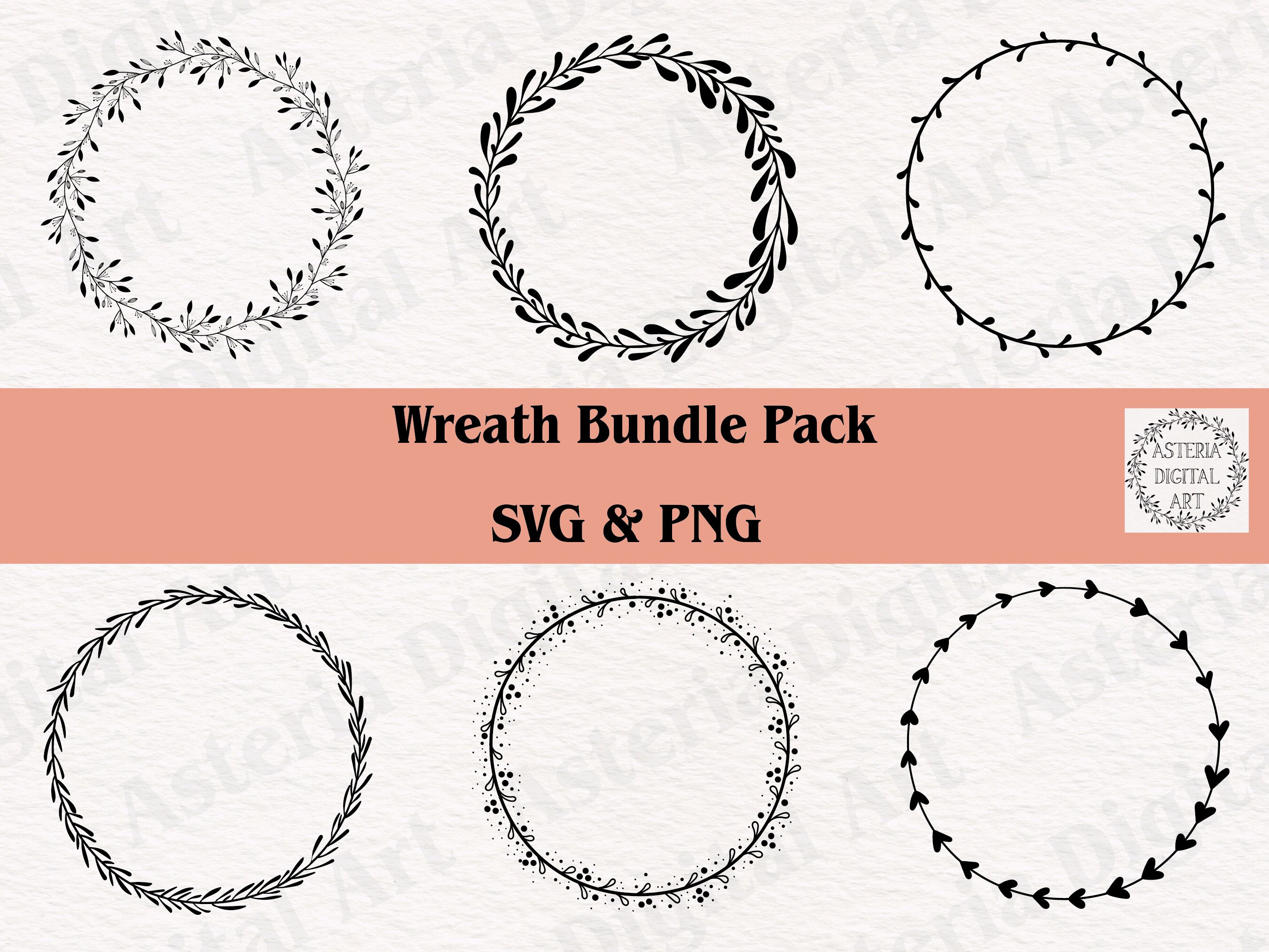 Wreath SVG Bundle, Hand Drawn Wreath PNG Pack, Botanical Wreath Cut ...