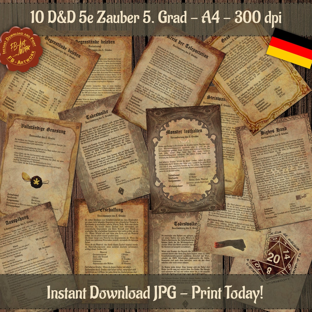 10 Fifth Level Dnd Spells Parchment Look Spells to Print A4 Spells ...