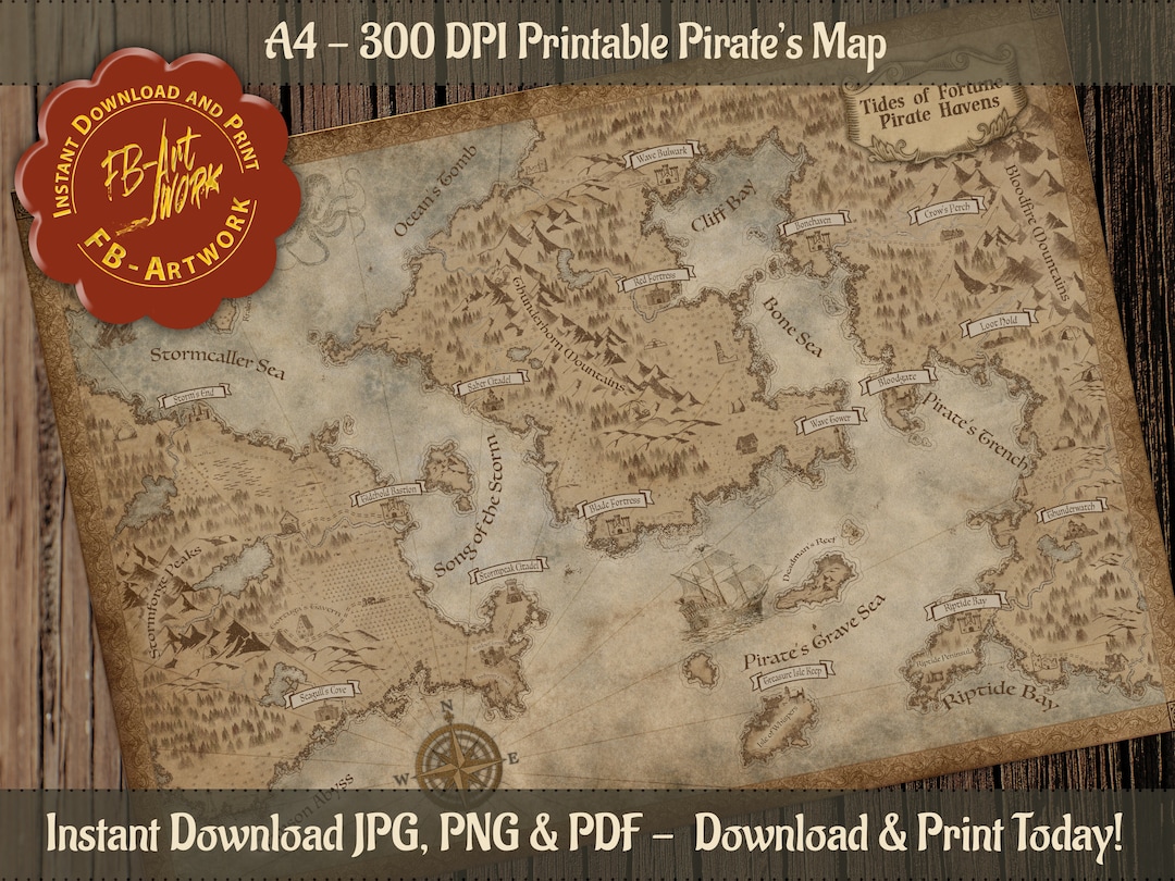 Pirate Map to Print Map for Decoration or Dnd Treasure Map Pirate Prop ...
