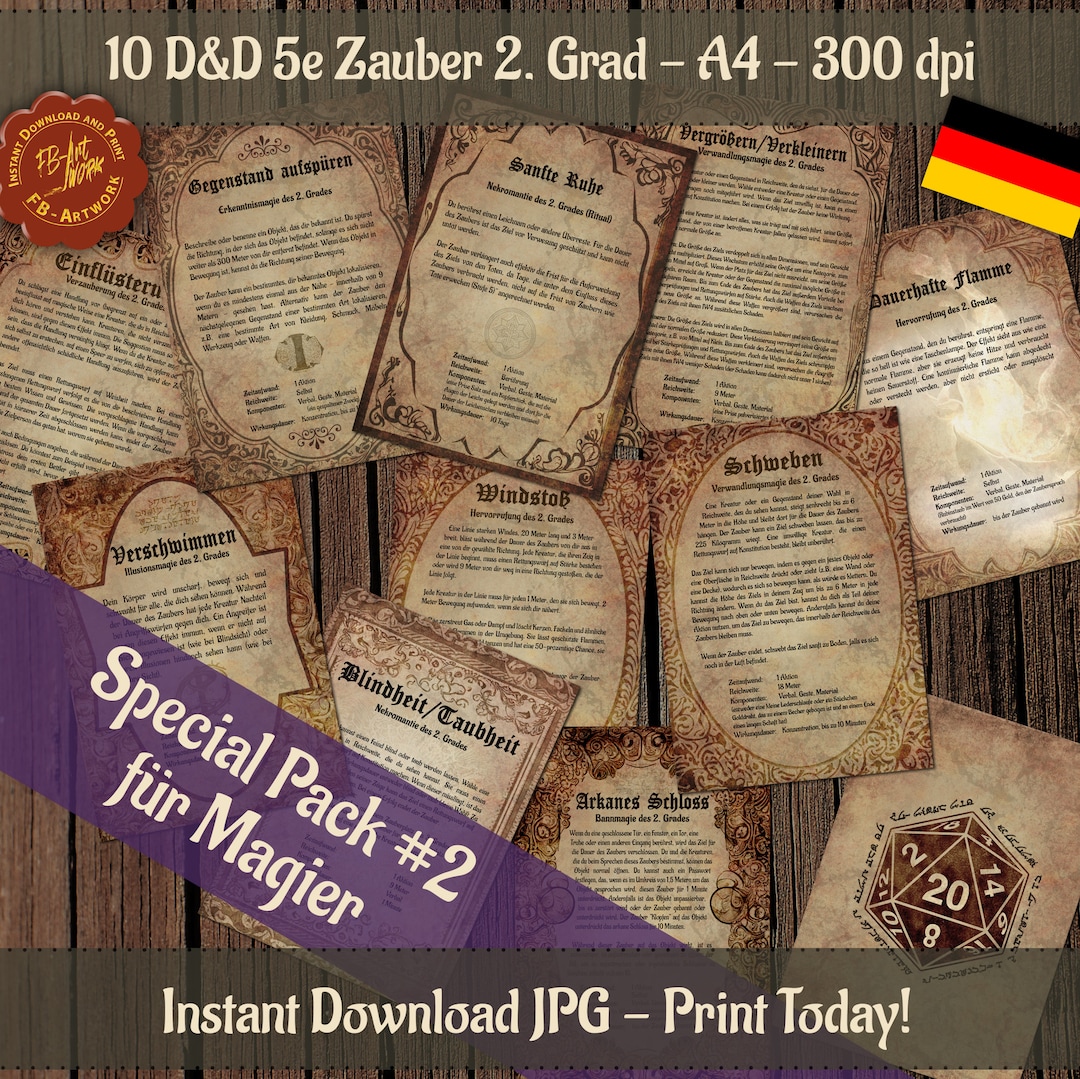 10 Second Level Dnd Spells for Mages Parchment Look Spells to Print A4 ...