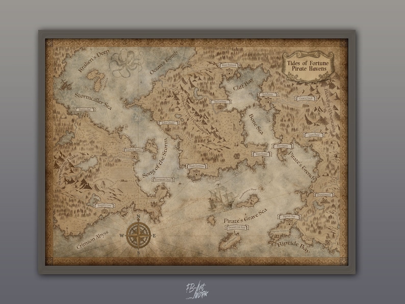 Pirate Map Printable Map for Decoration or Dnd Treasure Map Pirate Prop ...