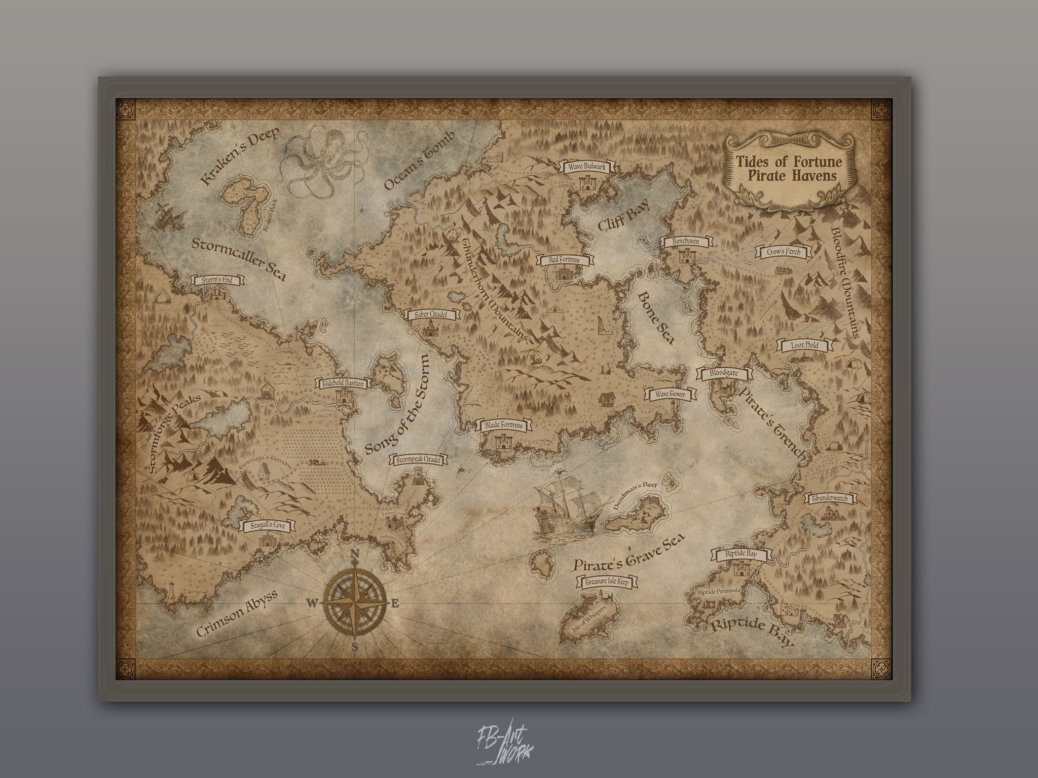 Pirate Map Printable Map for Decoration or Dnd Treasure Map Pirate Prop ...