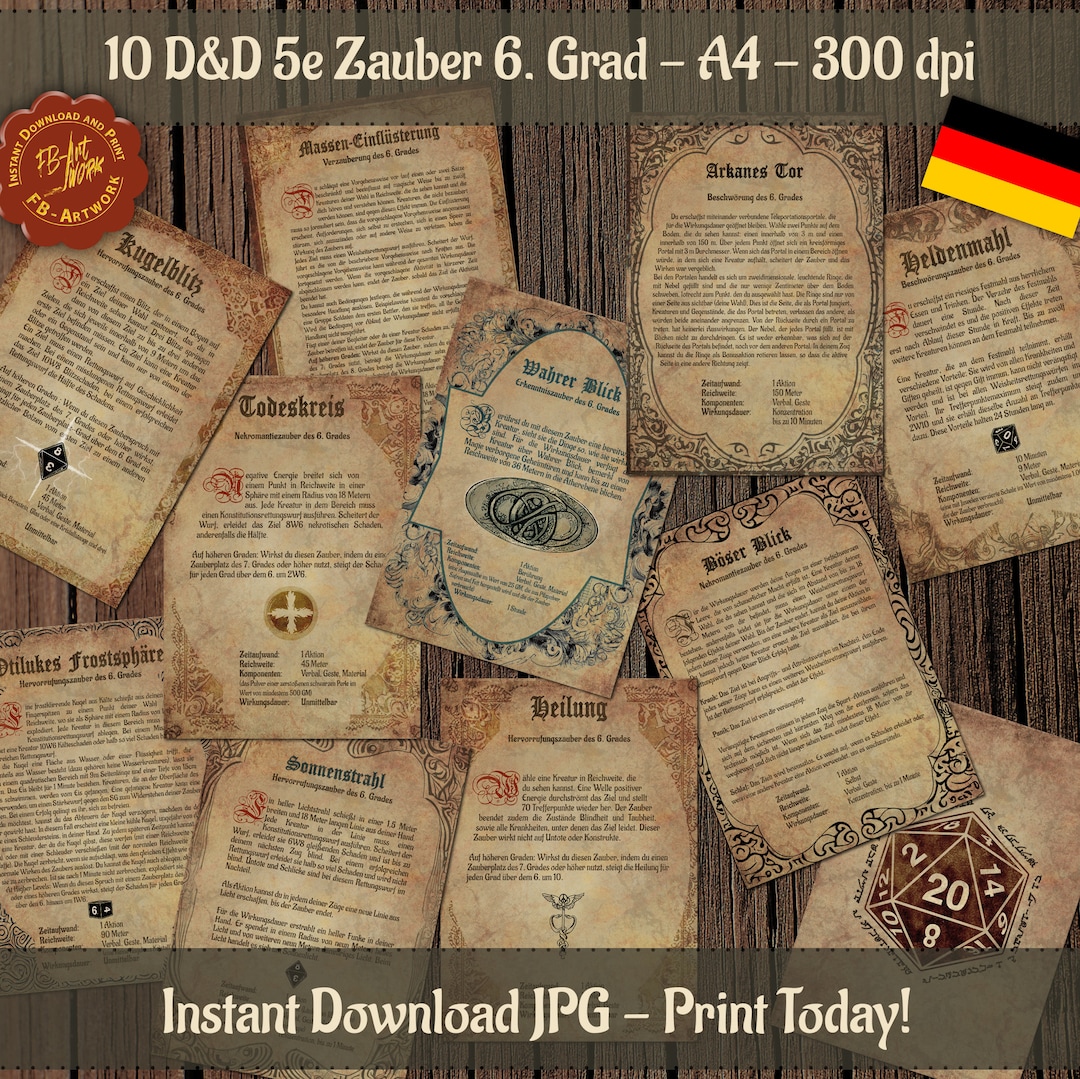 10 Sixth Level Dnd Spells Parchment Look Spells Printable A4 Spells ...