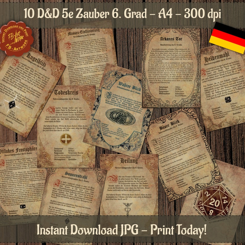 10 Sixth Level Dnd Spells Parchment Look Spells Printable A4 Spells ...
