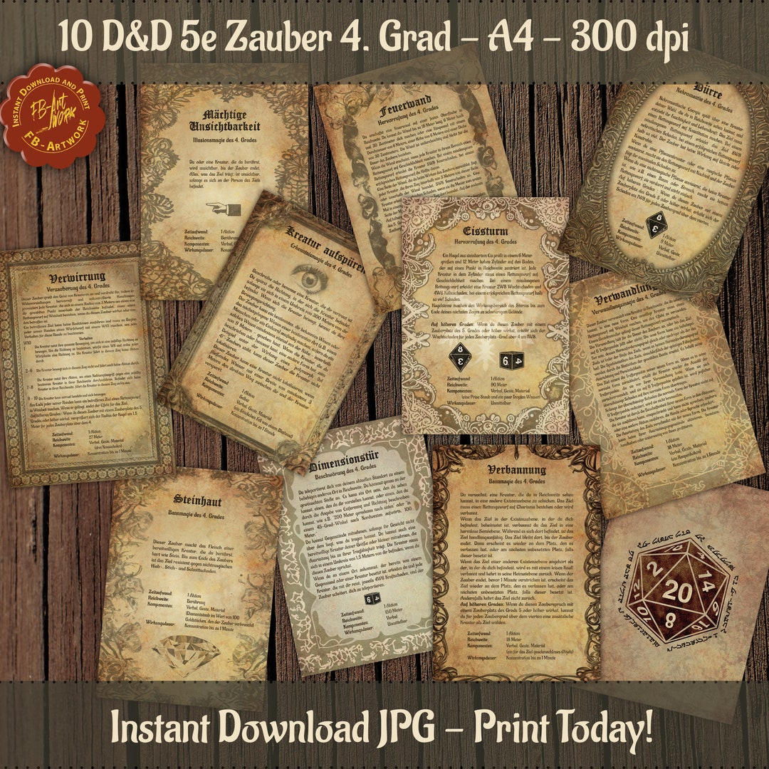 10 Dnd Fourth Level Spells Parchment Look Spells to Print A4 Spells ...