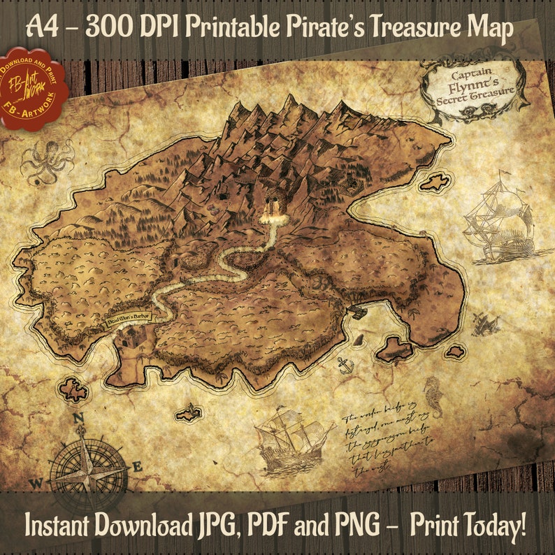 Pirate Treasure Map to Print Map for Decoration or Dnd Treasure Map ...