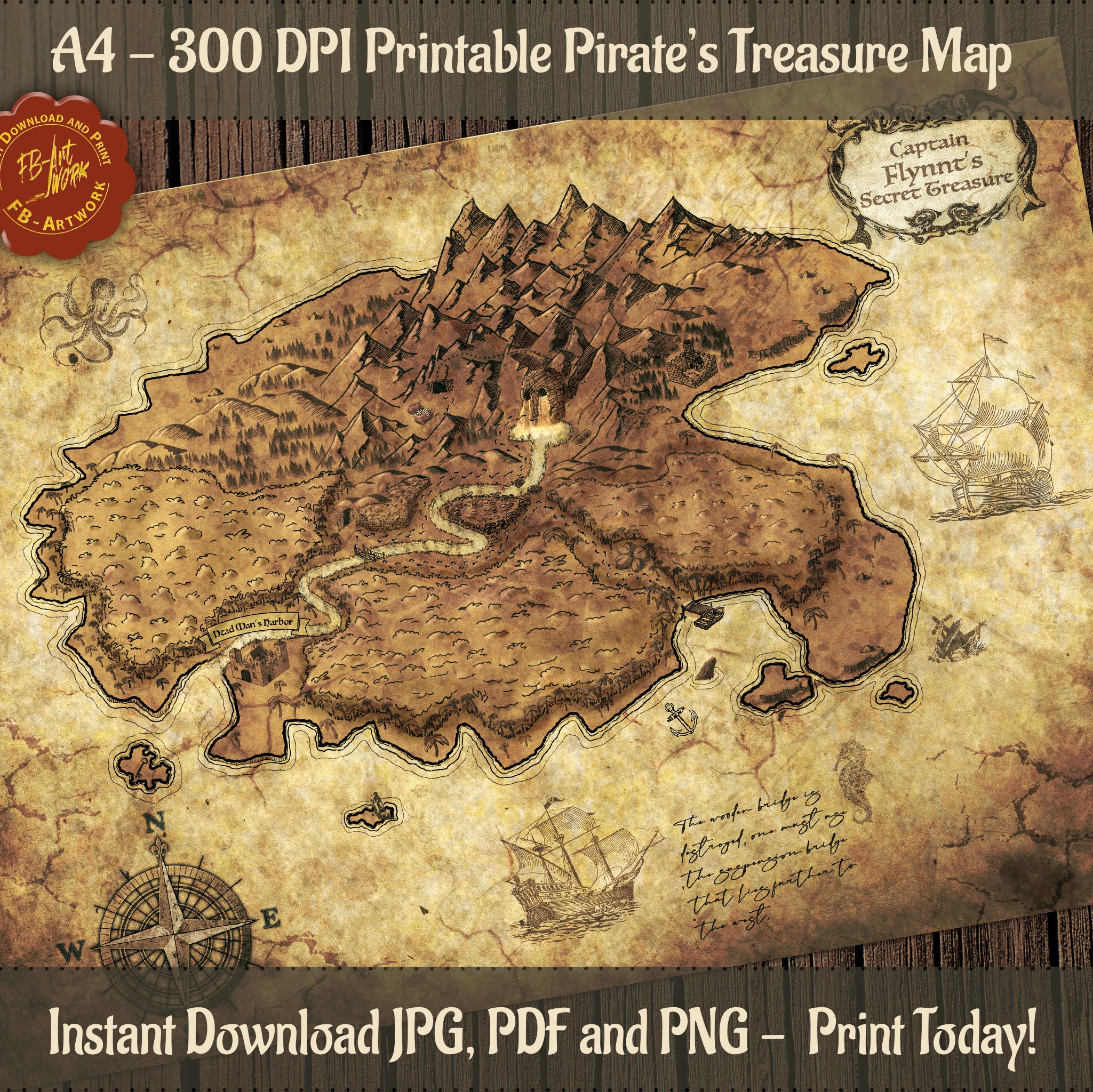 Pirate Treasure Map to Print Map for Decoration or Dnd Treasure Map ...