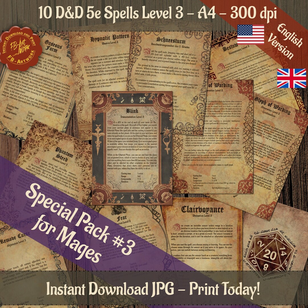 10 Dnd Spells 3rd Level for Mages Parchment-look Spells to Print A4 ...