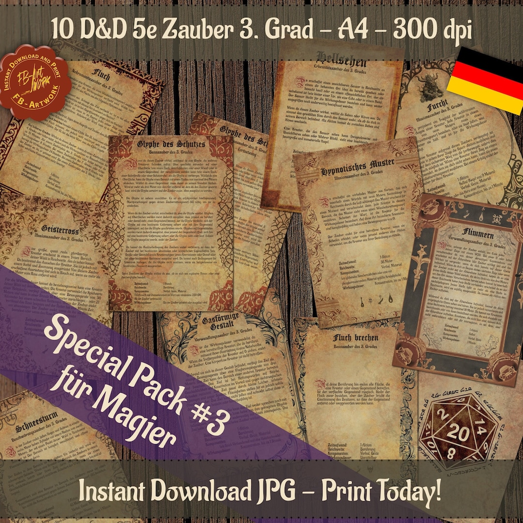 10 Third Level Dnd Spells for Mages Parchment Look Spells to Print A4 ...