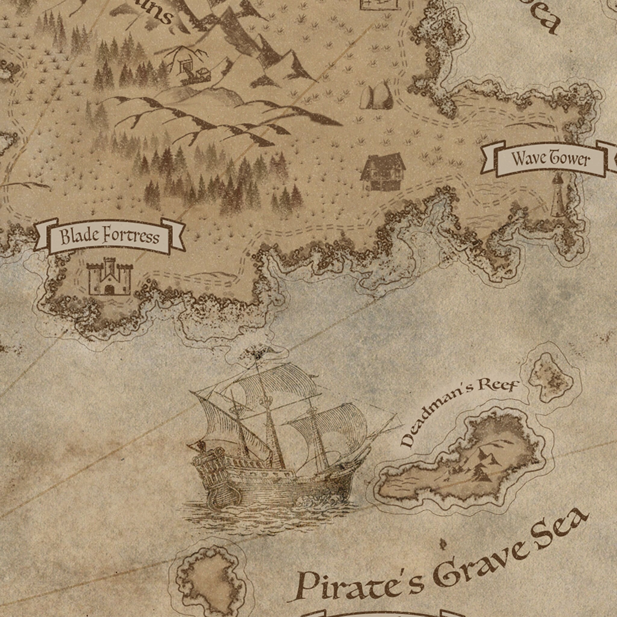 Pirate Map Printable Map for Decoration or Dnd Treasure Map Pirate Prop ...