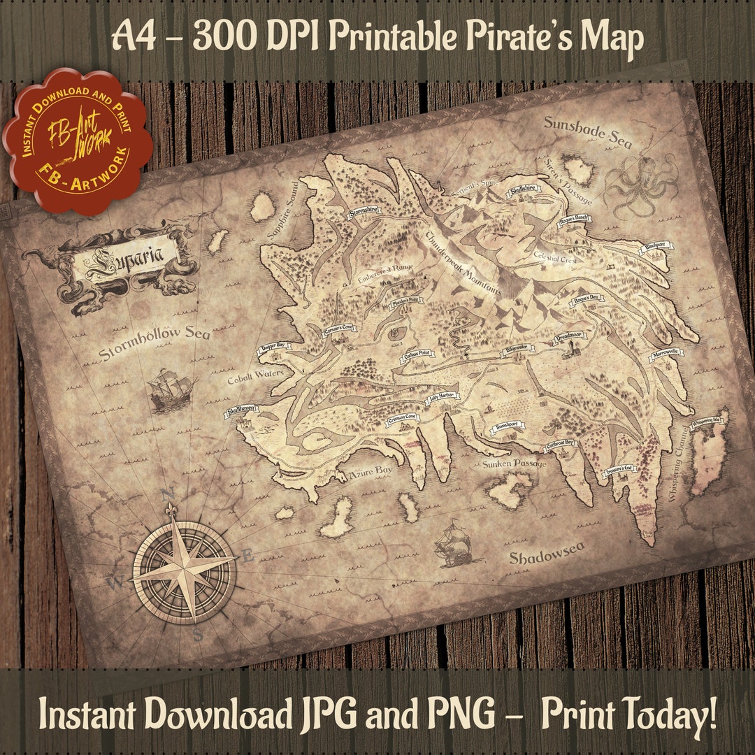 Pirate Map to Print Map for Decoration or Dnd Treasure Map Pirate Prop ...