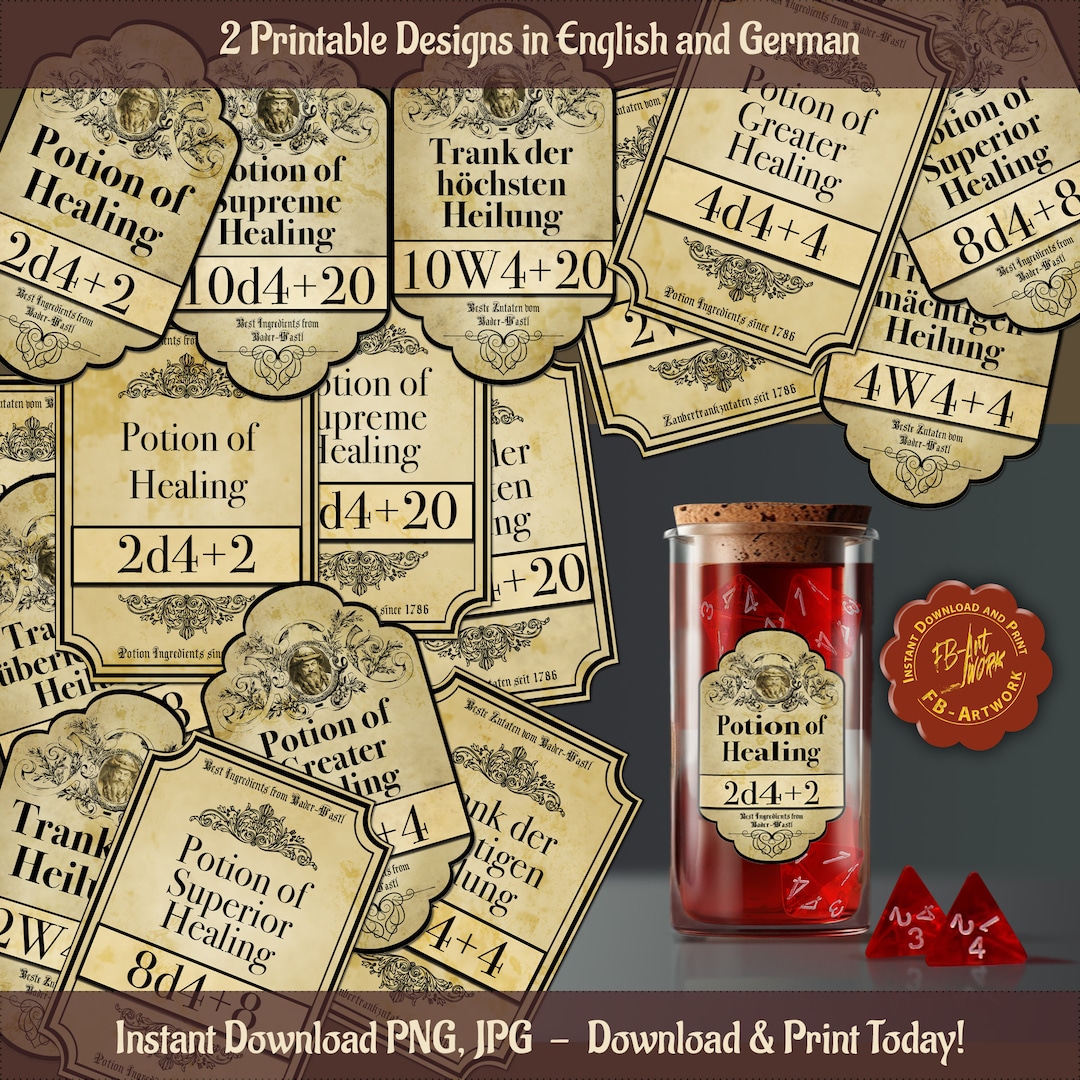 Healing Potion Labels for D&D Healing Potion Labels 2 Designs in ...
