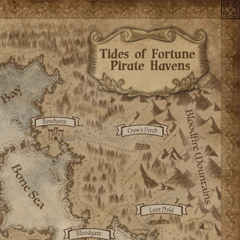 Pirate Map Printable Map for Decoration or Dnd Treasure Map Pirate Prop ...