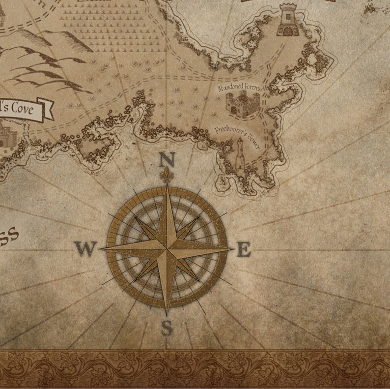 Pirate Map Printable Map for Decoration or Dnd Treasure Map Pirate Prop ...