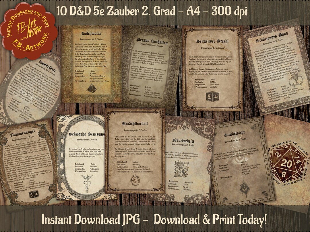 10 Dnd Second Level Spells Parchment Look Spells to Print A4 Spells ...