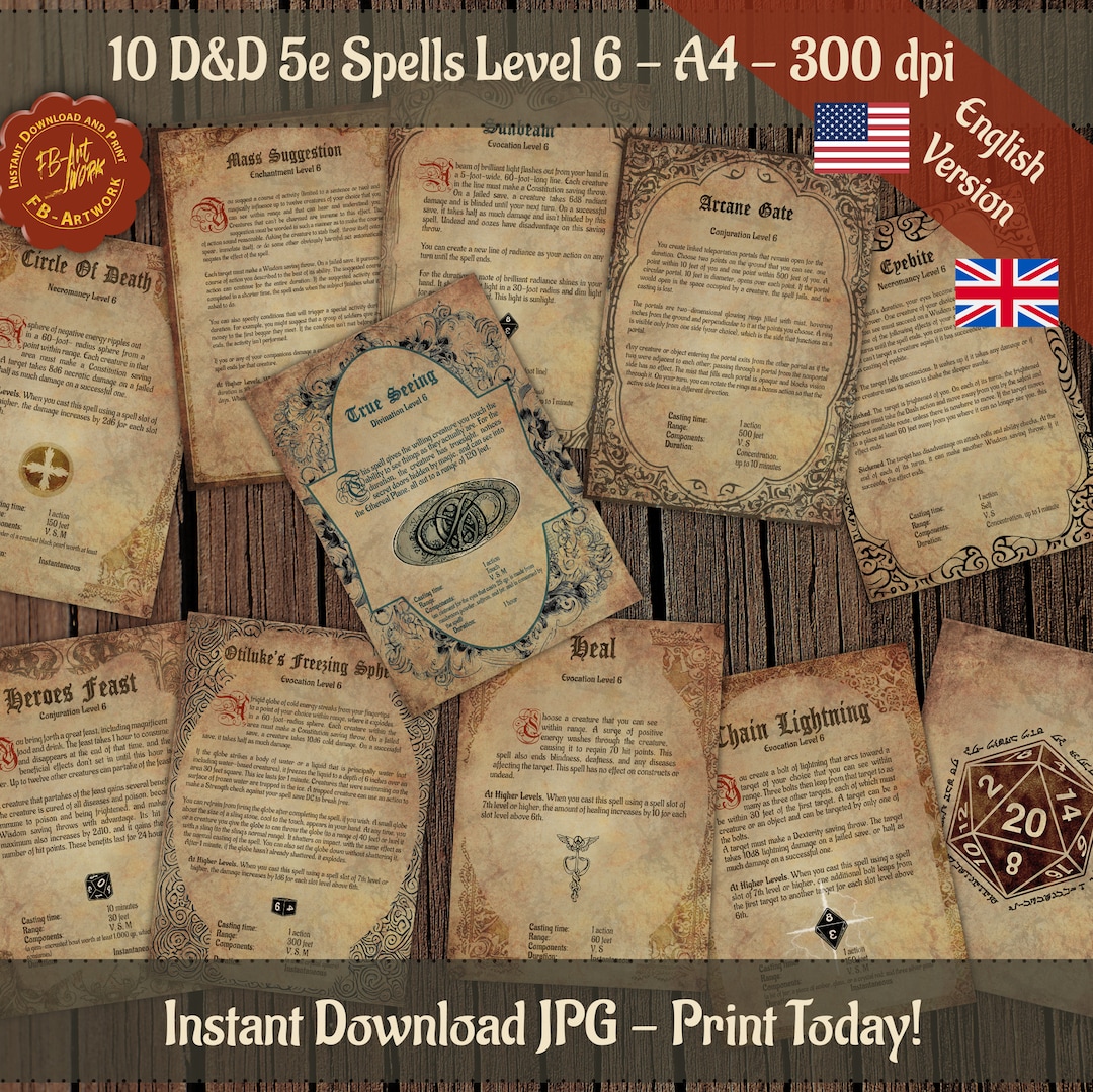 10 Dnd Spells 6th Level Parchment Look Spells to Print A4 Spells ...