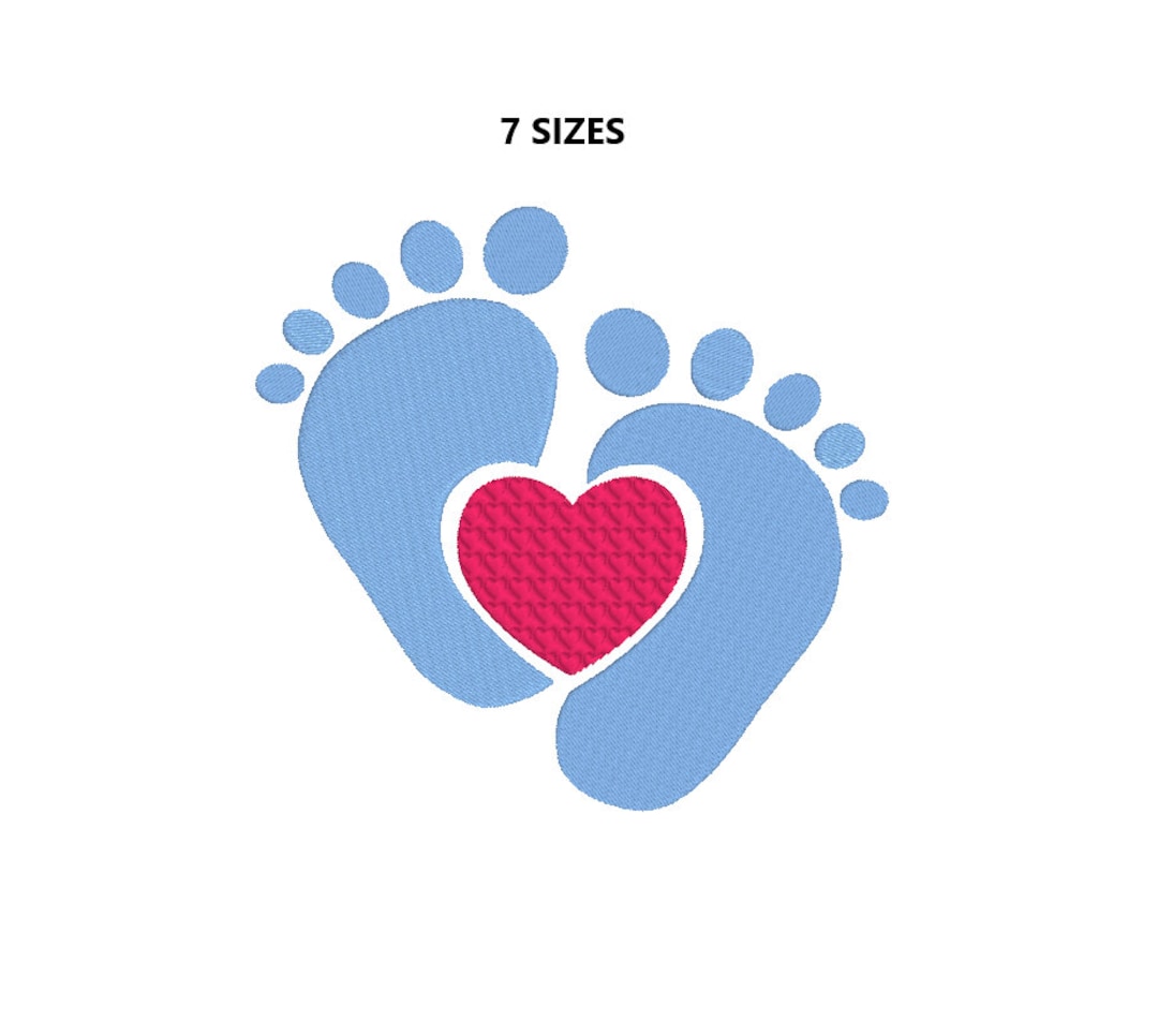 Baby Feet With Heart Embroidery Design, Baby Embroidery Design. 7 Sizes ...