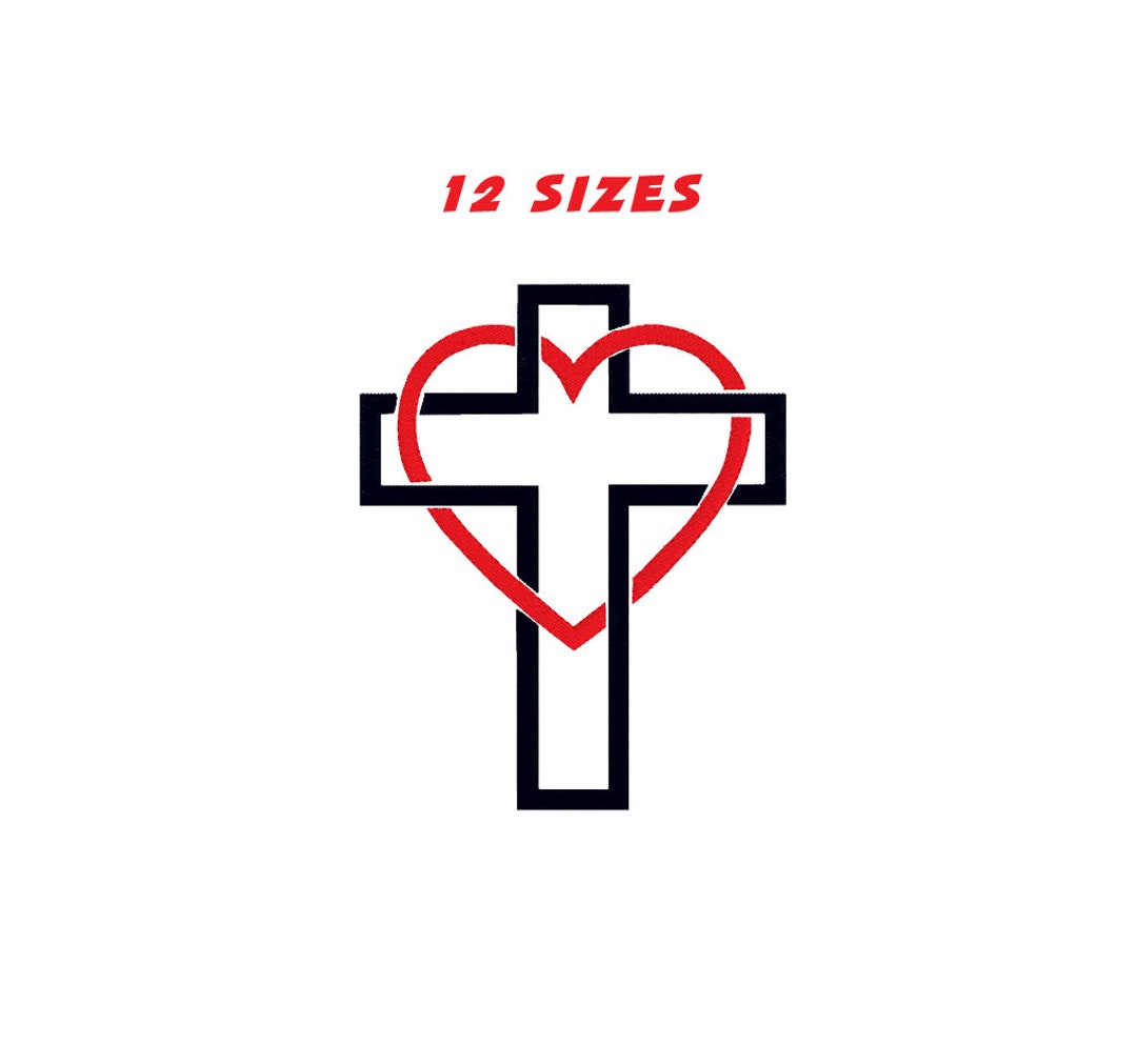 Crucifix With Heart Embroidery Design, Cross Embroidery Design, 12 ...