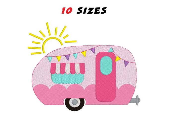 Caravan, Camper Van, Cute Whimsical, Flowers, Garden, House Sampler ...