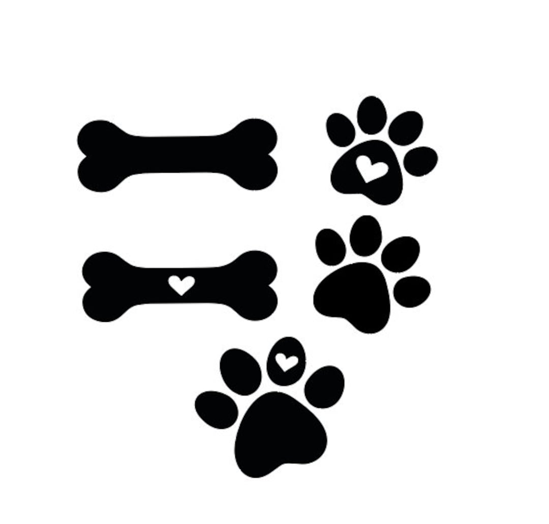 Dog Paw and Bones With Heart SVG, Png, Dog Paw Clip Art, Dog Clip Art ...