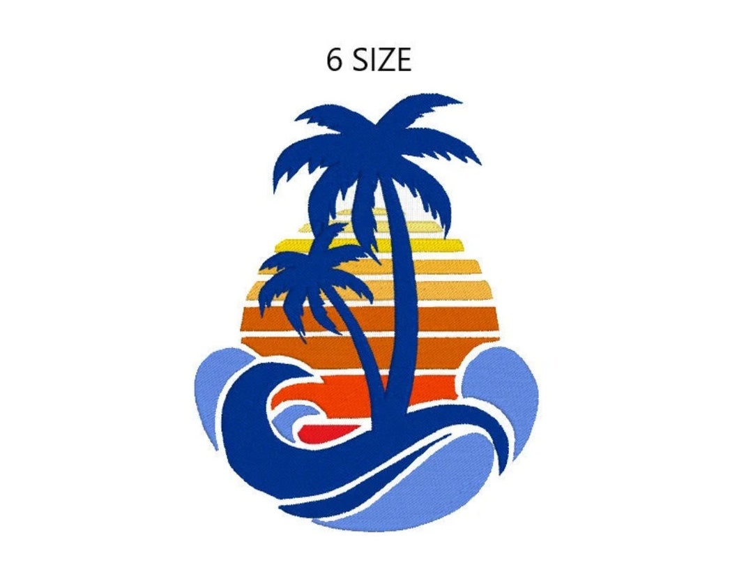 Summer Background Embroidery Design, Palm Trees Embroidery Design ...