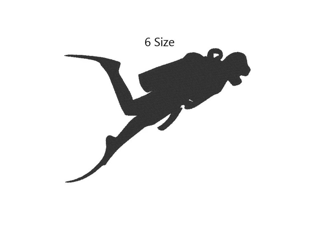 Silhouette Sub Embroidery Design, Scuba Diving Embroidery Design, Dive ...