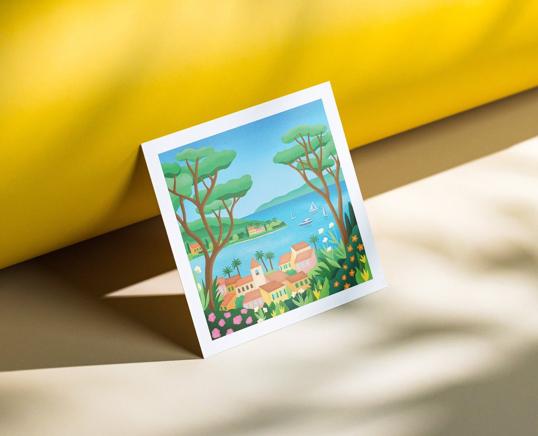 Mediterranean Landscape Illustration | Postcard, Stationery, Wall ...