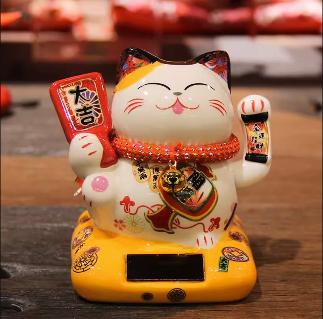 Lucky Cat Solar Energy Powered White Maneki Neko Beckoning - Etsy