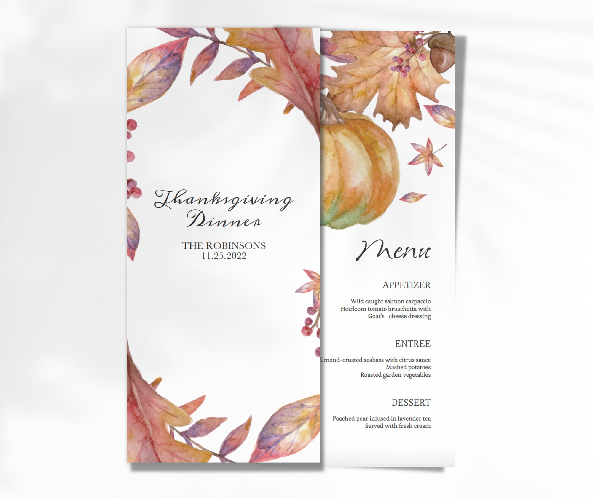 Editable Thanksgiving Menu Template for Fall Holiday Dinner, Printable ...