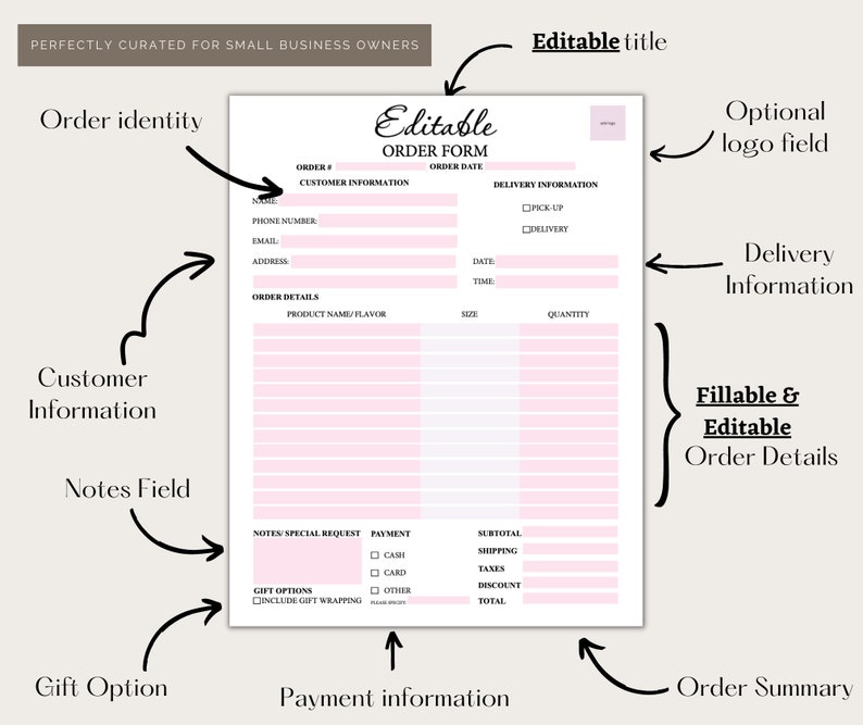 Editable Order Form Template, Printable Fillable PDF Form, US Letter ...