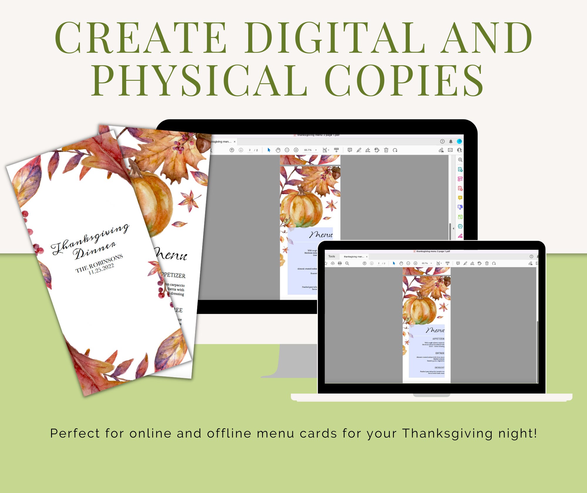 Editable Thanksgiving Menu Template for Fall Holiday Dinner, Printable ...