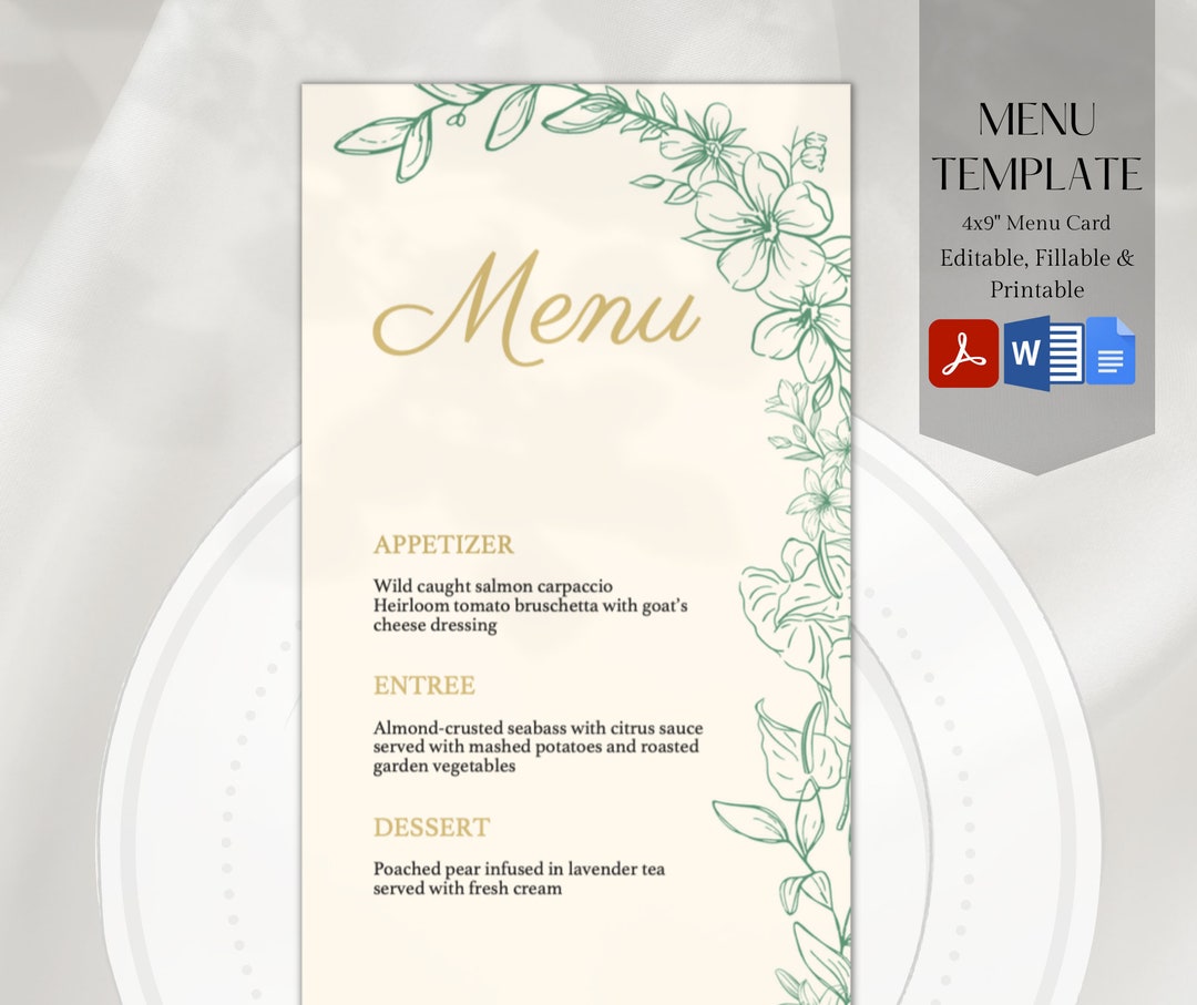 Editable Thanksgiving Menu Template for Fall Holiday Dinner, Printable ...